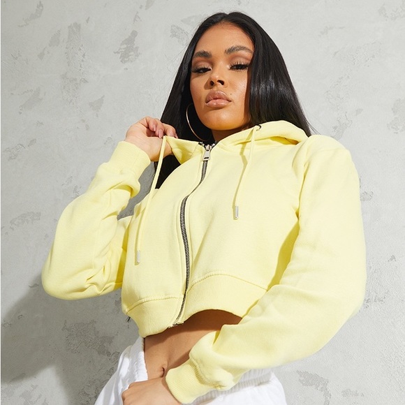 PrettyLittleThing | Jackets & Coats | Small Yellow Thick Zip Up Drawstring Cropped Hoodie | Poshmark